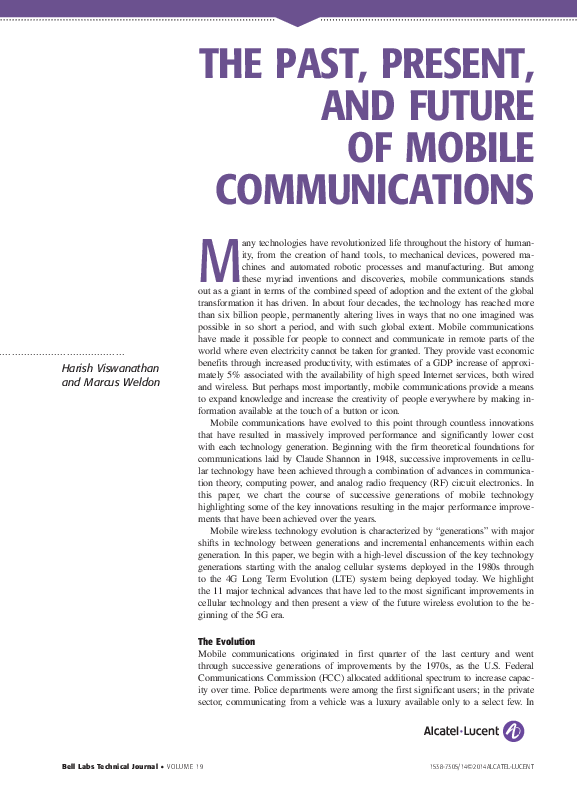 (PDF) The Past, Present, and Future of Mobile Communications