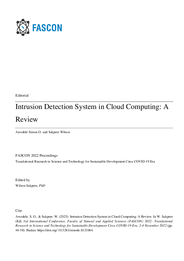 Pdf Intrusion Detection System In Cloud Computing A Review Wilson