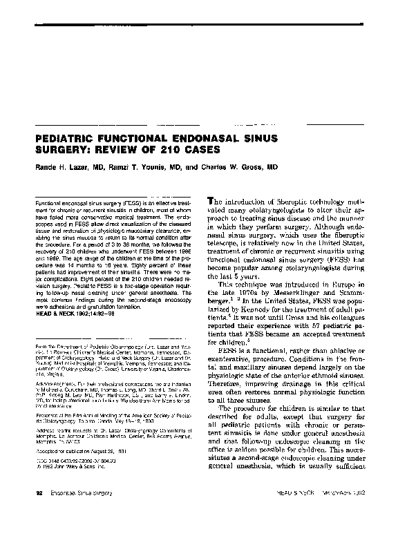(PDF) Pediatric FESS: Outcomes in 210 Cases