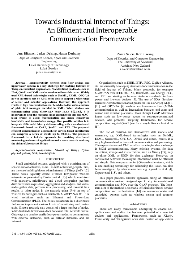 (PDF) Towards industrial Internet of Things: An efficient and interoperable communication framework