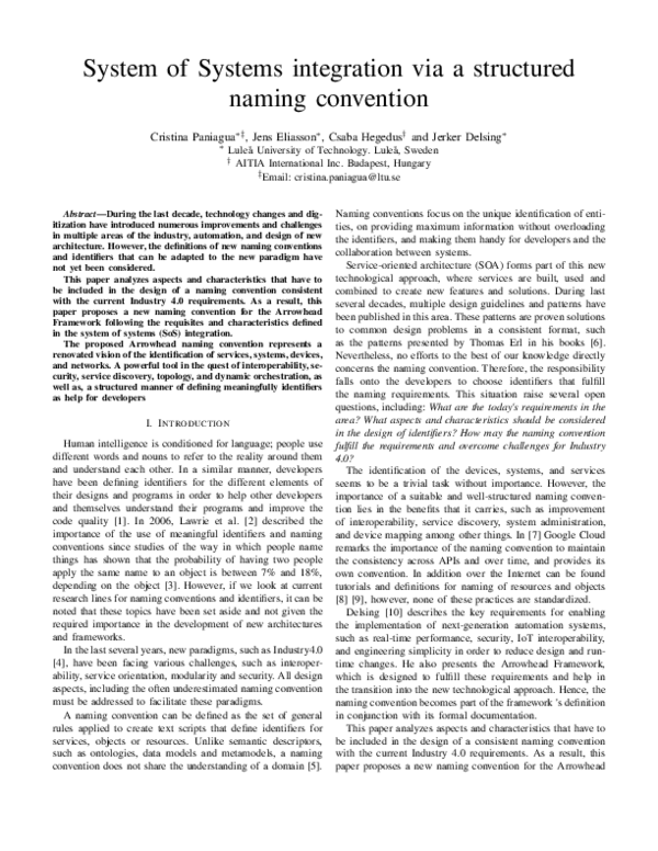 (PDF) System of Systems integration via a structured naming convention