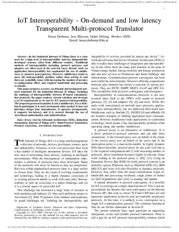 (PDF) IoT Interoperability—On-Demand and Low Latency Transparent Multiprotocol Translator