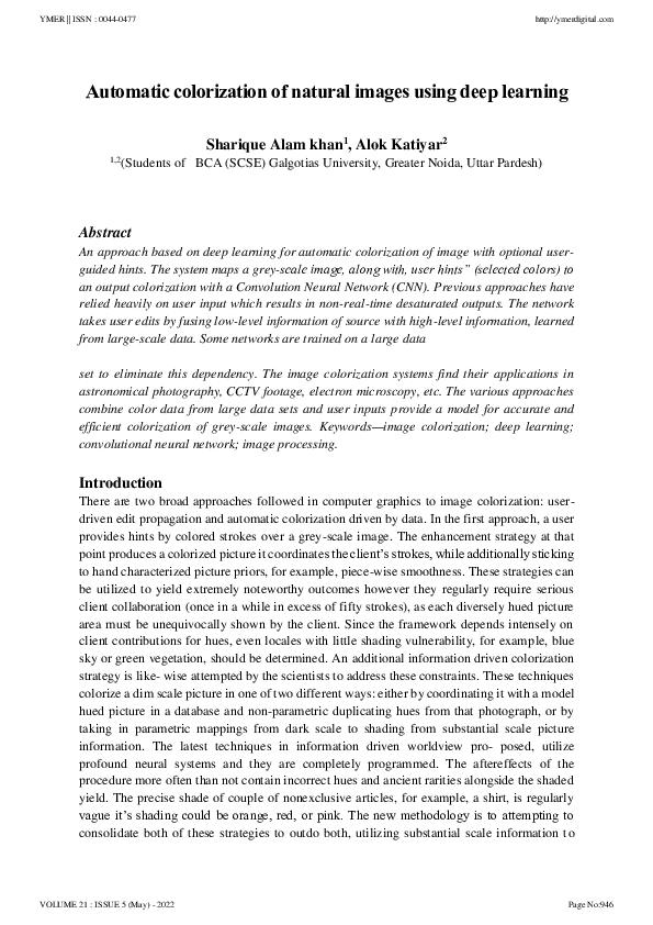 (PDF) Automatic colorization of natural images using deep learning | Dr. Alok Katiyar - Academia.edu