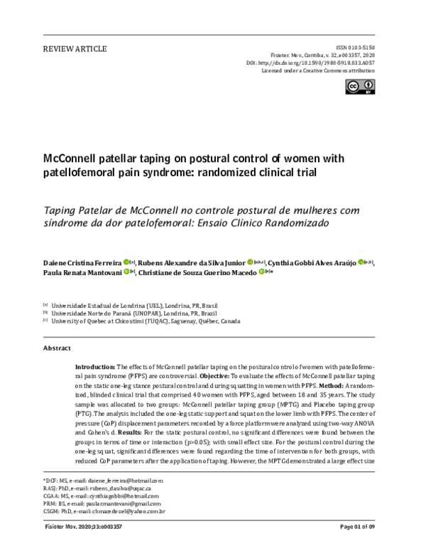 (PDF) McConnell patellar taping on postural control of women with ...