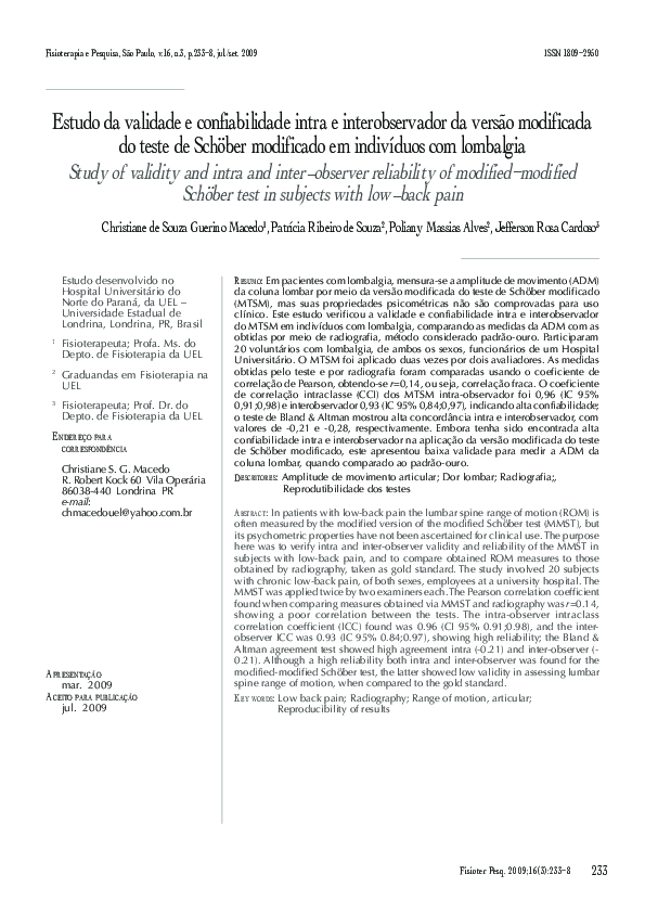(PDF) Study of validity and intra and inter-observer reliability of ...