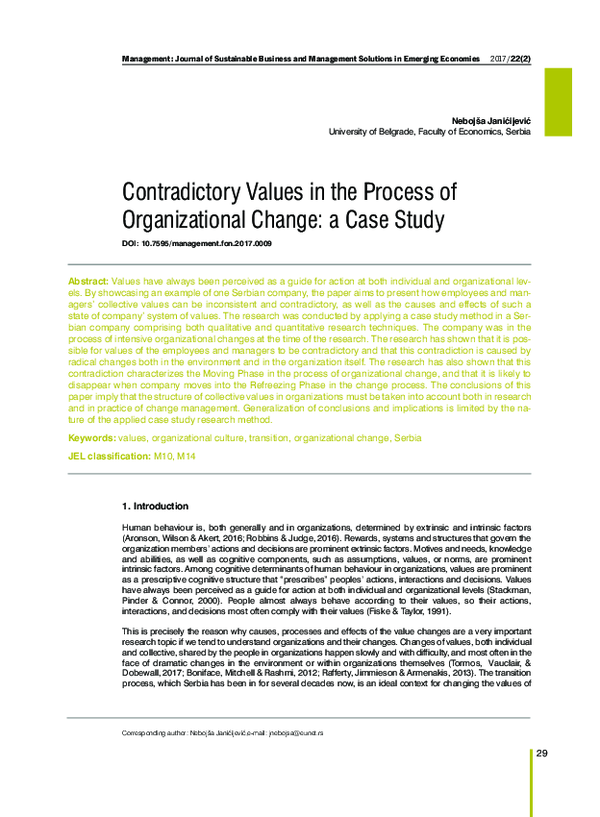 (PDF) Contradictory values in the process of organizational change: a ...