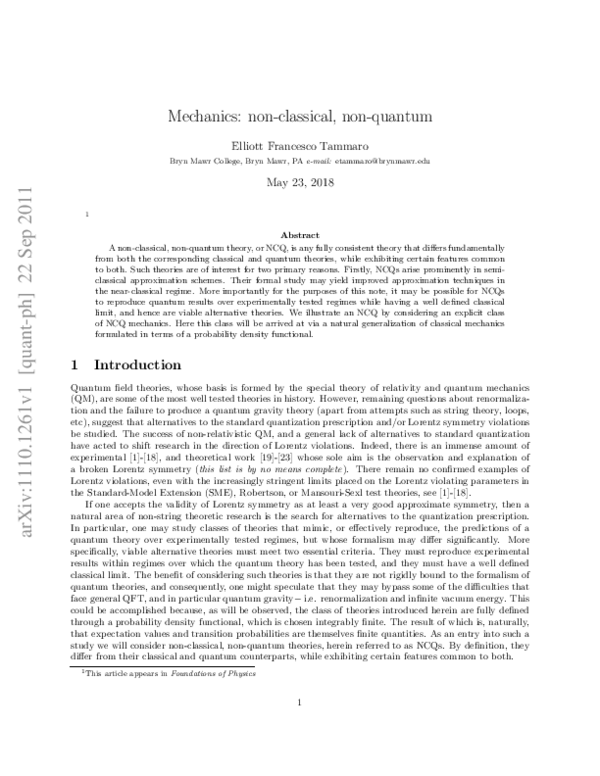 (PDF) Mechanics: Non-classical, Non-quantum