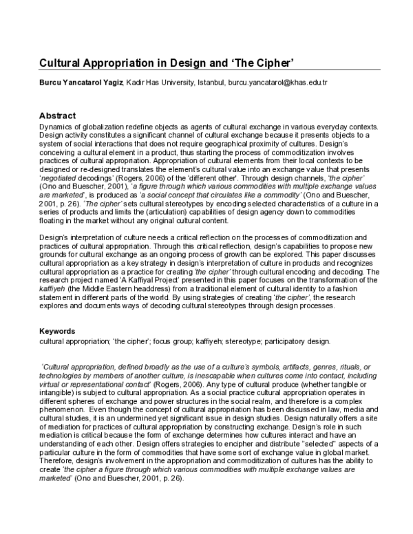 (PDF) Cultural Appropriation in Design and ‘ The Cipher