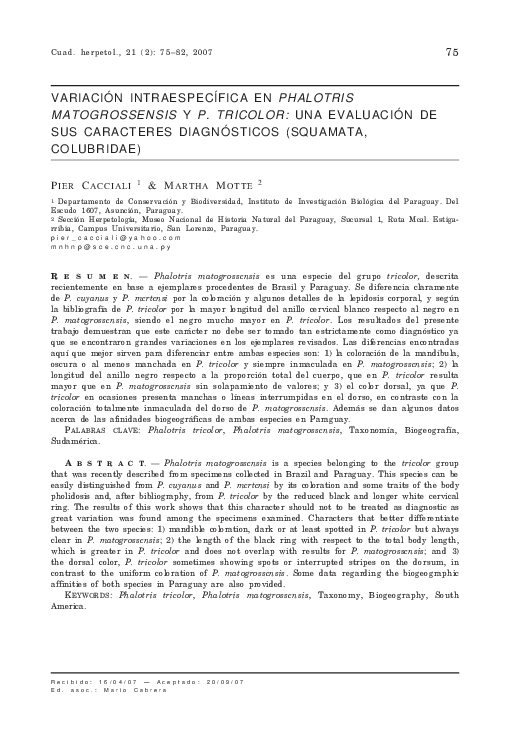 (PDF) Variación intraespecífica en Phalotris matogrossensis y P ...