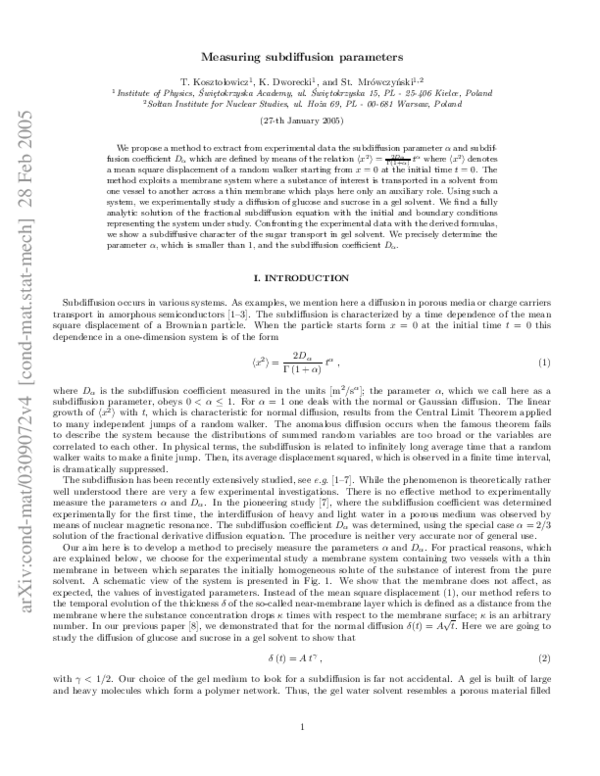 (PDF) Measuring subdiffusion parameters