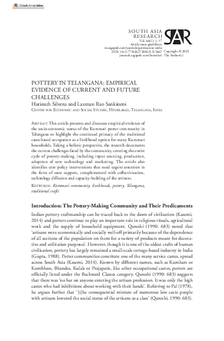 (PDF) POTTERY IN TELANGANA: EMPIRICAL EVIDENCE OF CURRENT AND FUTURE ...