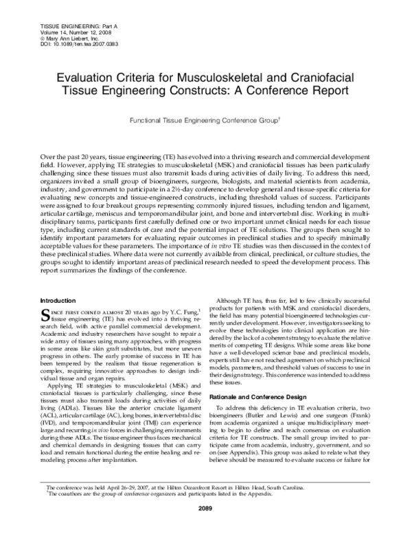 (PDF) Evaluation Criteria for Musculoskeletal and Craniofacial Tissue ...