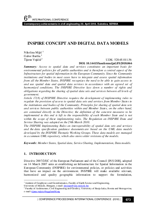 (PDF) Koncept Inspire Direktive I Digitalni Modeli Podataka
