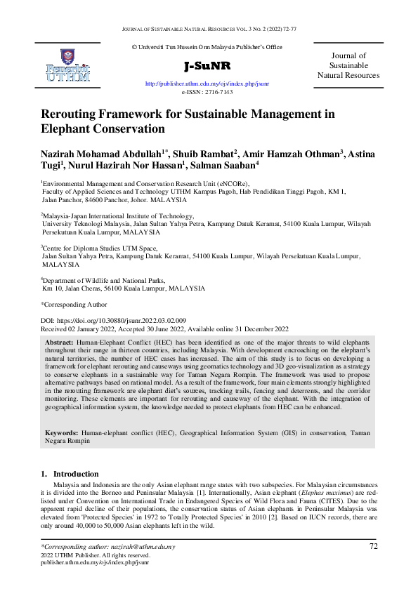 (PDF) Rerouting Framework for Sustainable Management in Elephant Conservation