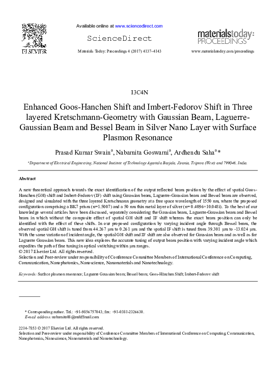 (PDF) Enhanced Goos-Hanchen Shift and Imbert-Fedorov Shift in Three ...