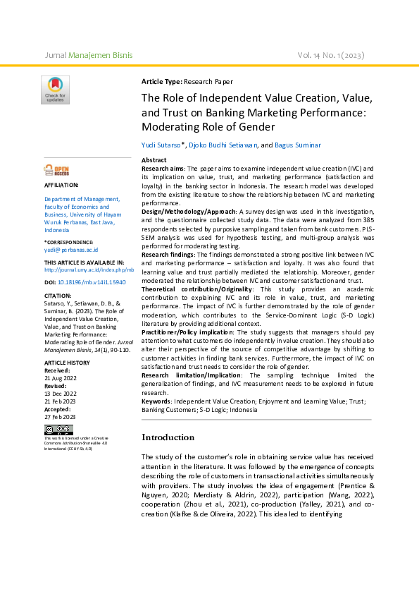 (PDF) The Role of Independent Value Creation, Value, and Trust on ...
