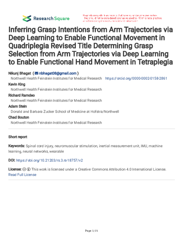 (PDF) Inferring Grasp Intentions from Arm Trajectories via Deep ...