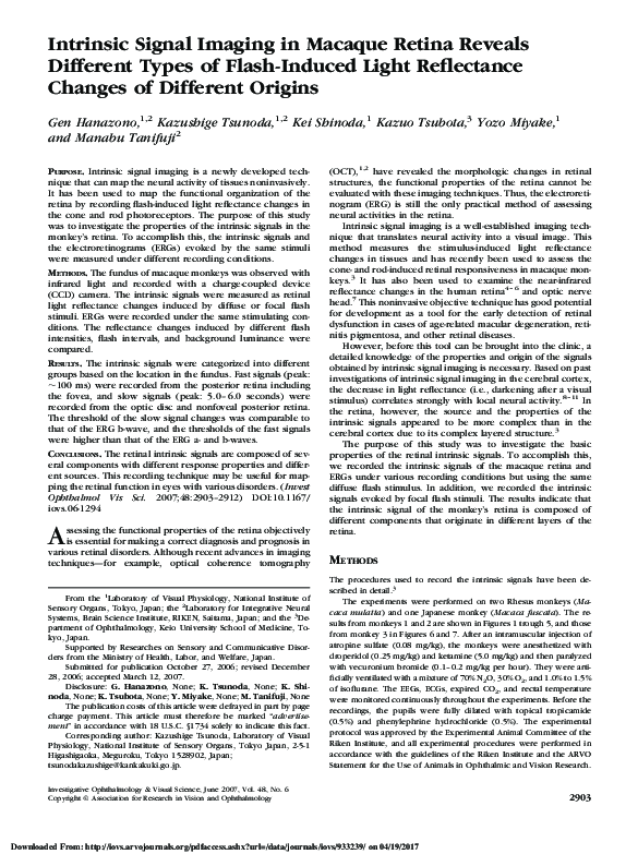 (PDF) Intrinsic Signal Imaging in Macaque Retina Reveals Different ...