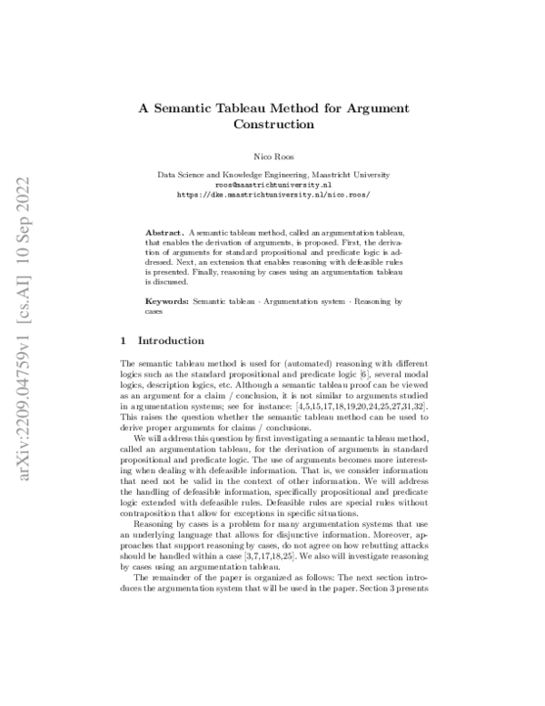 (PDF) A Semantic Tableau Method for Argument Construction