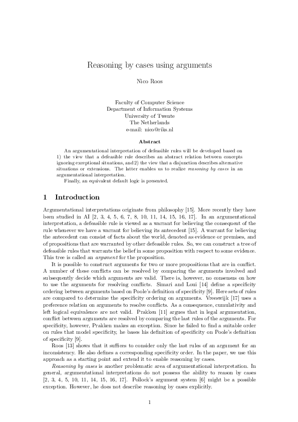 (PDF) Reasoning by cases using arguments