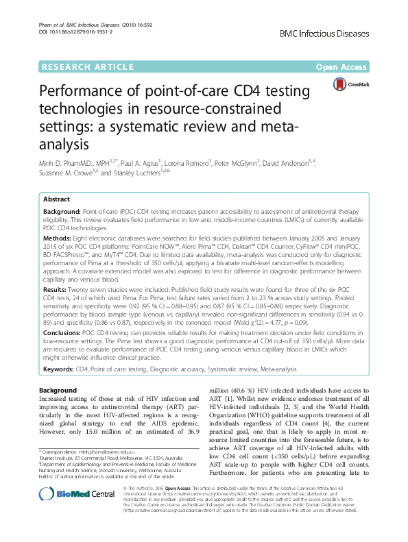 (PDF) Performance of point-of-care CD4 testing technologies in resource ...