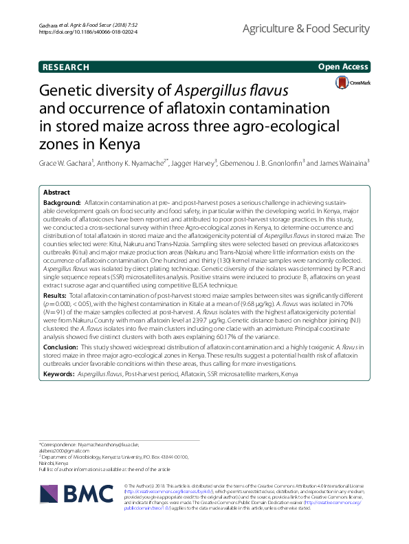 (PDF) Genetic diversity of Aspergillus flavus and occurrence of aflatoxin contamination in ...