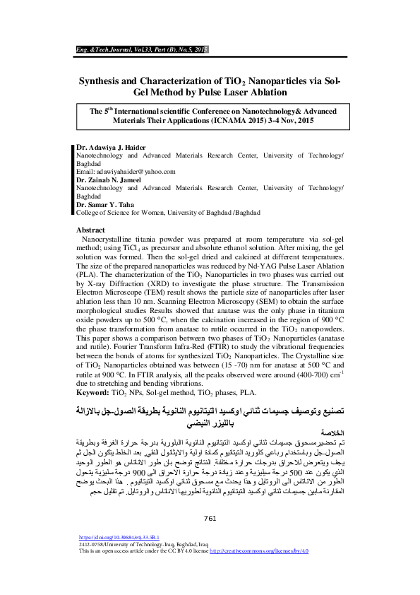 (PDF) Synthesis and Characterization of TiO2 Nanoparticles via Sol-Gel ...