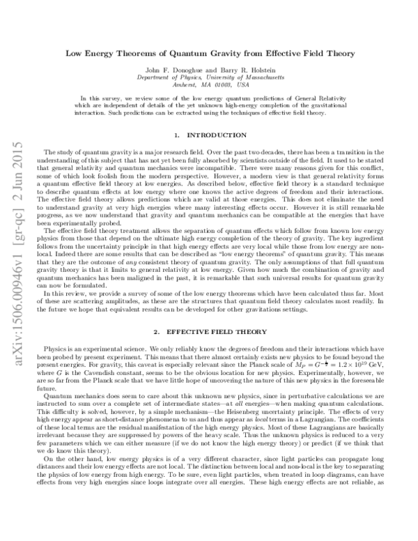 (PDF) Low energy theorems of quantum gravity from effective field theory