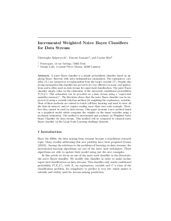 (PDF) Incremental Weighted Naive Bays Classifiers for Data Stream