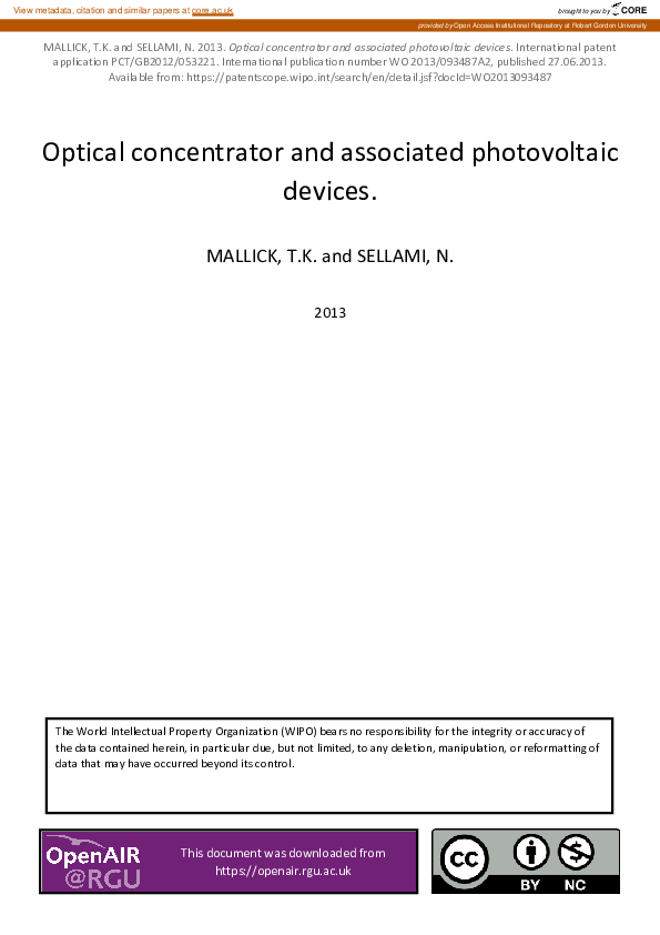 (PDF) Optical Concentrator and Associated Photovoltaic Devices | Nazmi ...