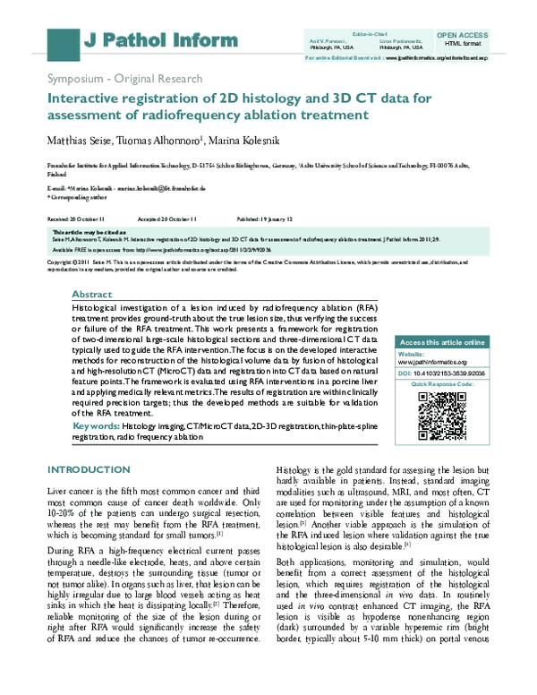 (PDF) Interactive registration of 2D histology and 3D CT data for ...
