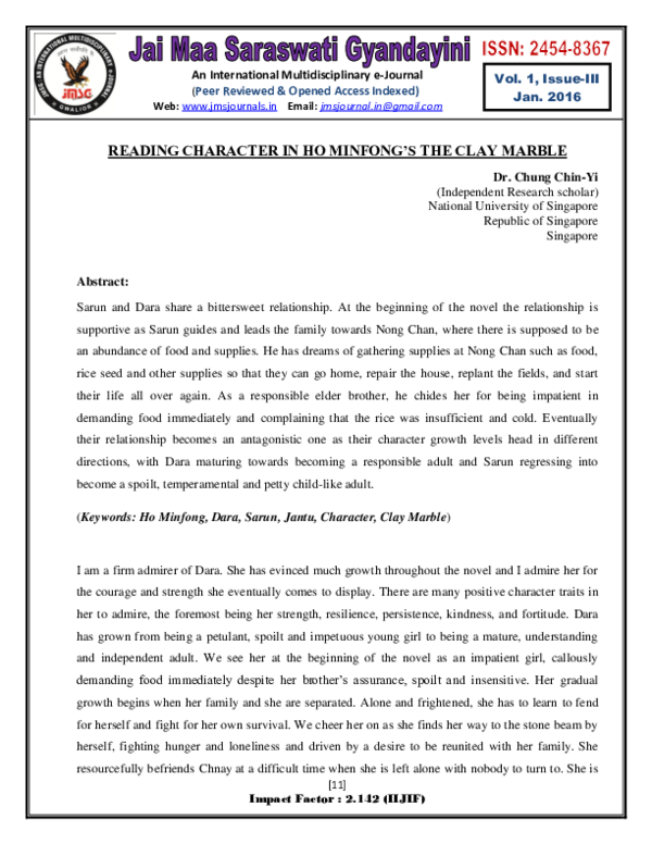(PDF) Reading Character In Ho Minfong’s The Clay Marble