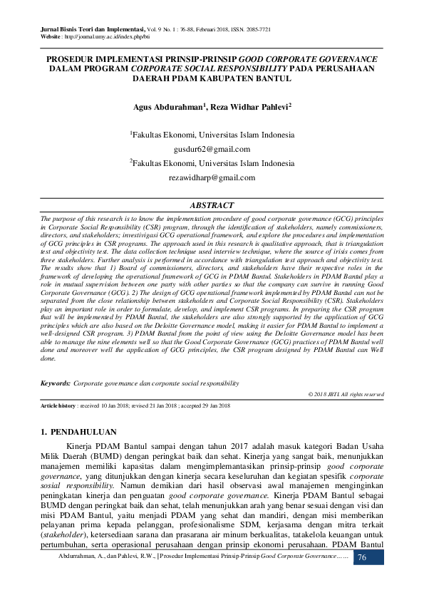 (PDF) Prosedur Implementasi Prinsip-Prinsip Good Corporate Governance Dalam Program Corporate ...