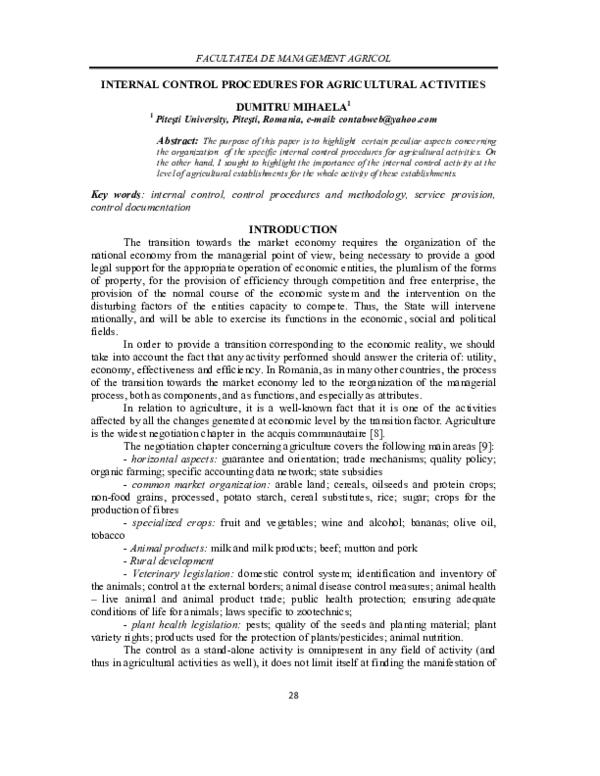 (PDF) Internal Control Procedures for Agricultural Activities