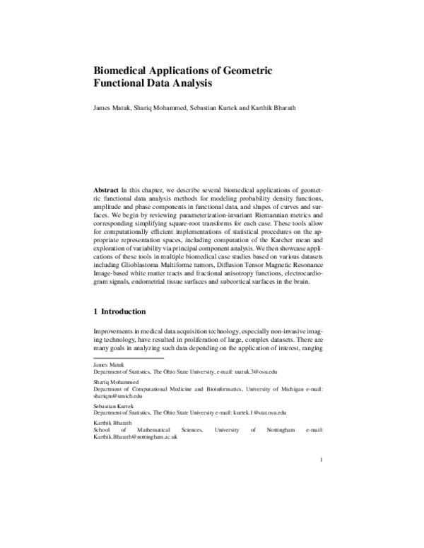 (PDF) Biomedical Applications of Geometric Functional Data Analysis
