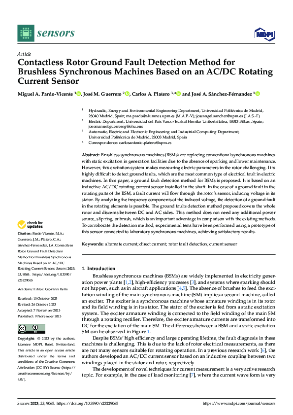 Pdf Contactless Rotor Ground Fault Detection Method For Brushless Synchronous Machines Based