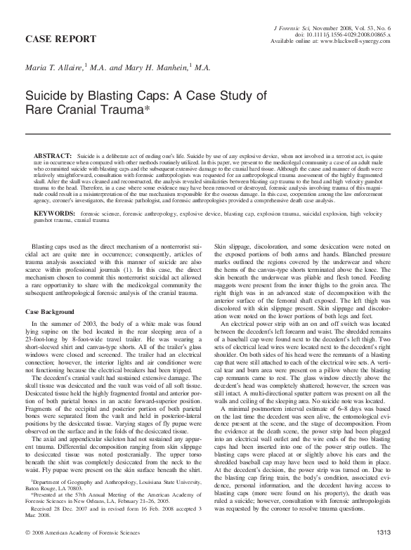 (PDF) Suicide by Blasting Caps: A Case Study of Rare Cranial Trauma*