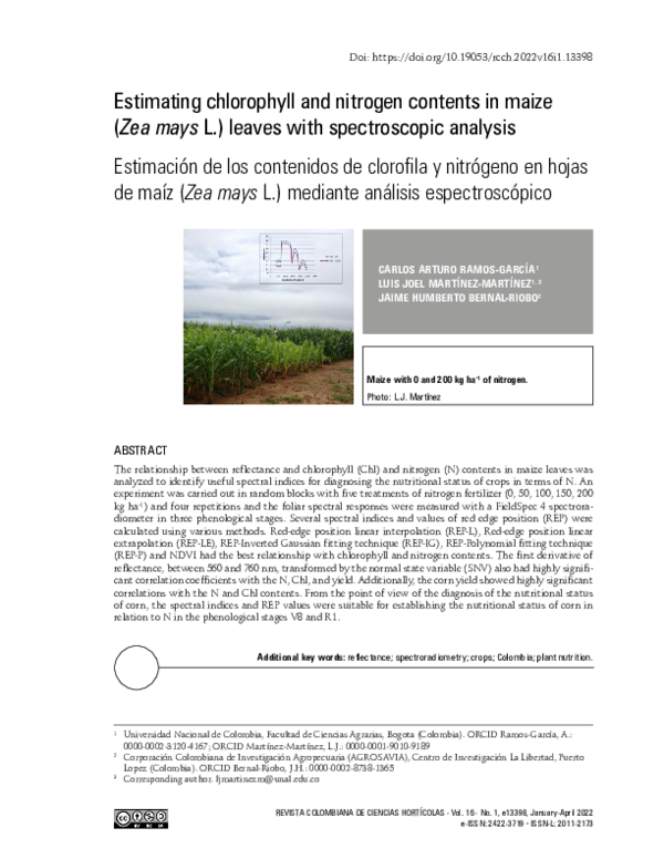 (PDF) Estimating chlorophyll and nitrogen contents in maize leaves (Zea ...
