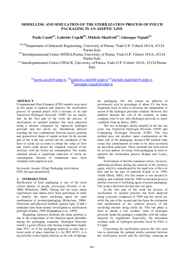 (PDF) Modelling and Simulation of the Sterilization Process Of Pouch Packaging In an Aseptic ...