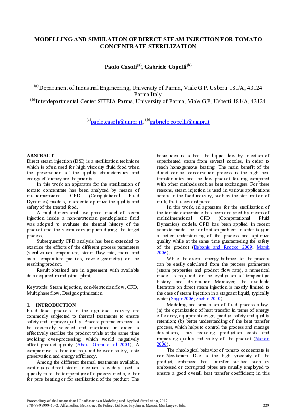 (PDF) Analysis and Design of Direct Steam Injection for Tomato ...