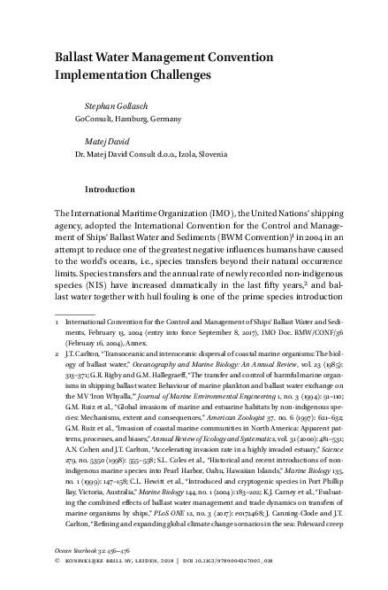 (PDF) Ballast Water Management Convention Implementation Challenges