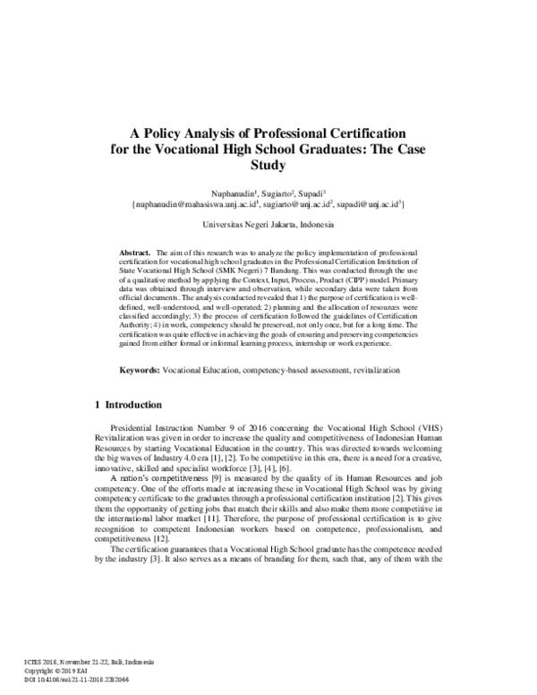 (PDF) A Policy Analysis of Professional Certification for the ...