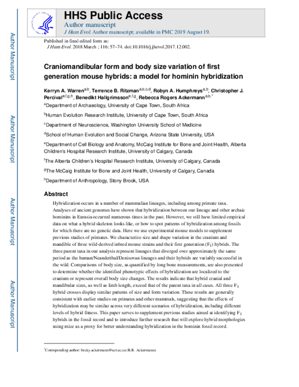 (PDF) Craniomandibular form and body size variation of first generation ...