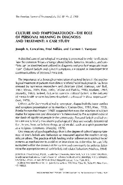 (PDF) Culture and symptomatology?the role of personal meaning in ...