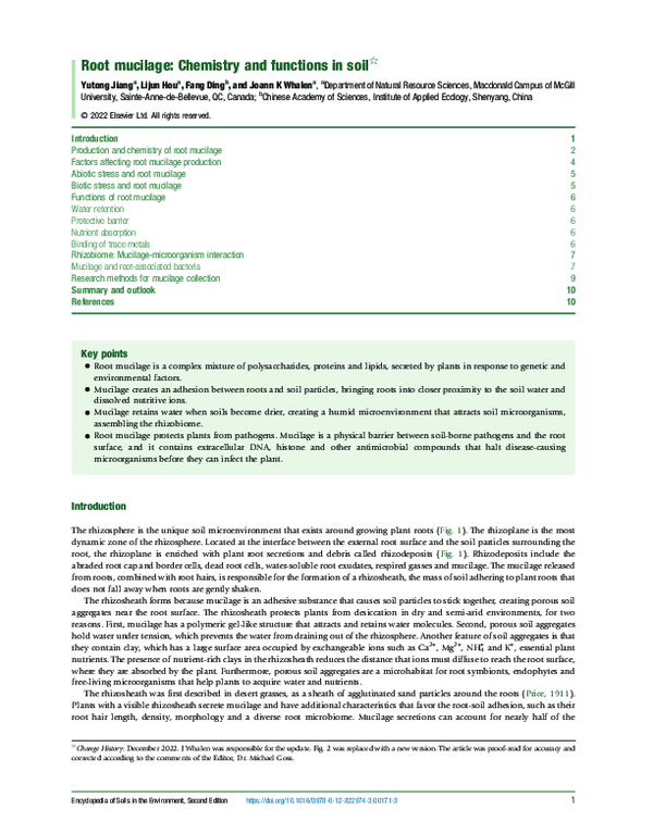 (PDF) Root mucilage: Chemistry and functions in soil