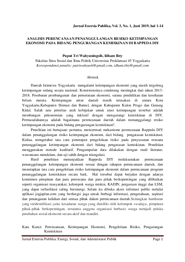 (PDF) Analisis Perencanaan Penanggulangan Risiko Ketimpangan Ekonomi ...