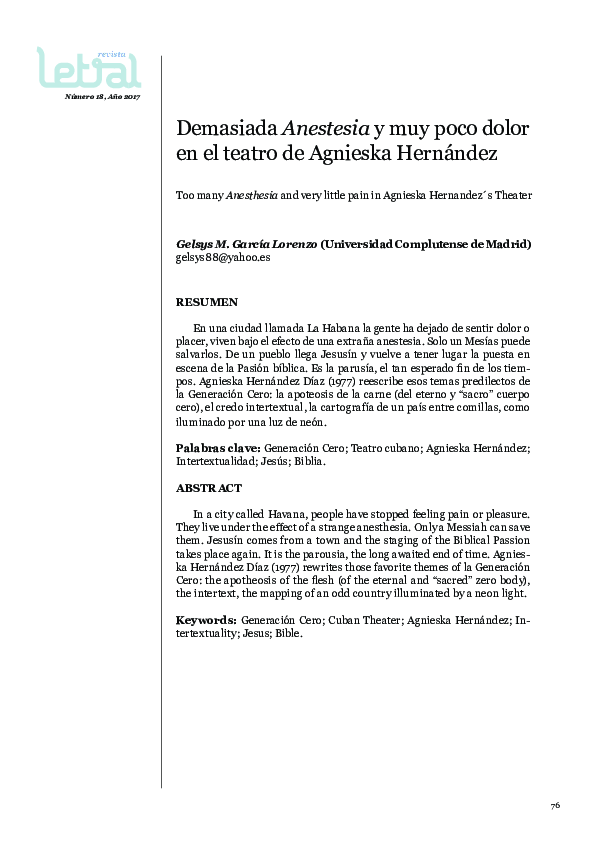(PDF) Demasiada Anestesia y muy poco dolor en el teatro de Agnieska ...
