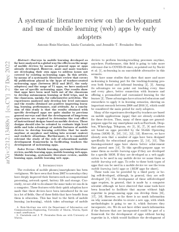 Pdf A Systematic Literature Review On The Development And Use Of Mobile Learning Web Apps By