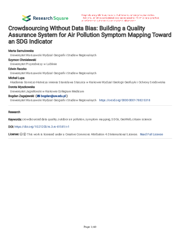 (PDF) Crowdsourcing Without Data Bias: Building a Quality Assurance System for Air Pollution ...