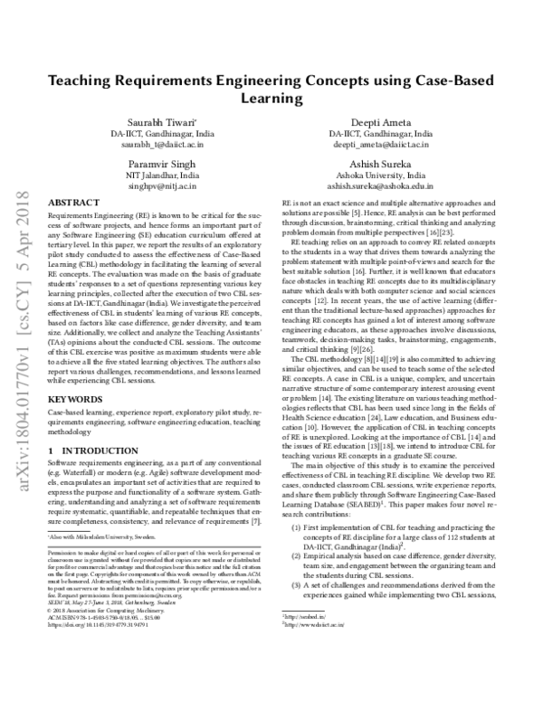 (PDF) Teaching requirements engineering concepts using case-based learning